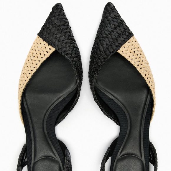 Zara | Shoes | Zara Limited Edition Raffia Sling Back Woven Flats ...